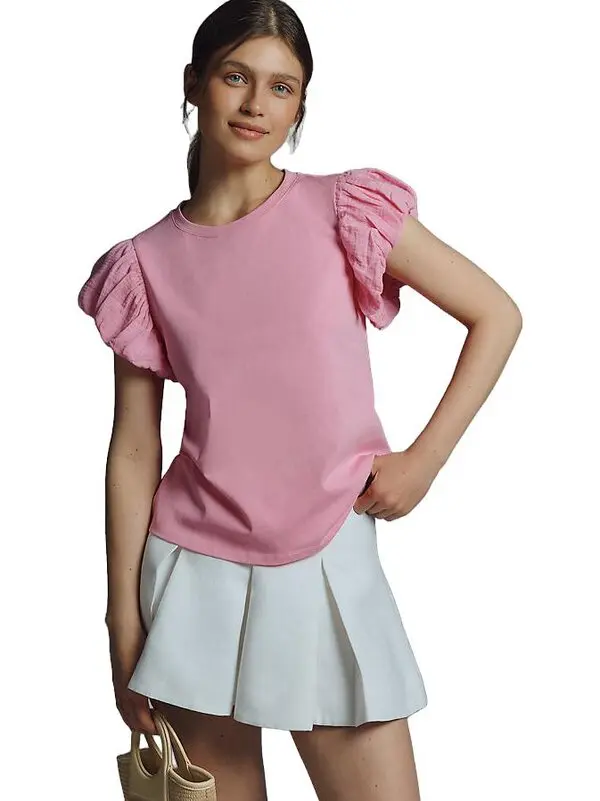 English Factory Ruffle-sleeve T-shirt Top - Pink