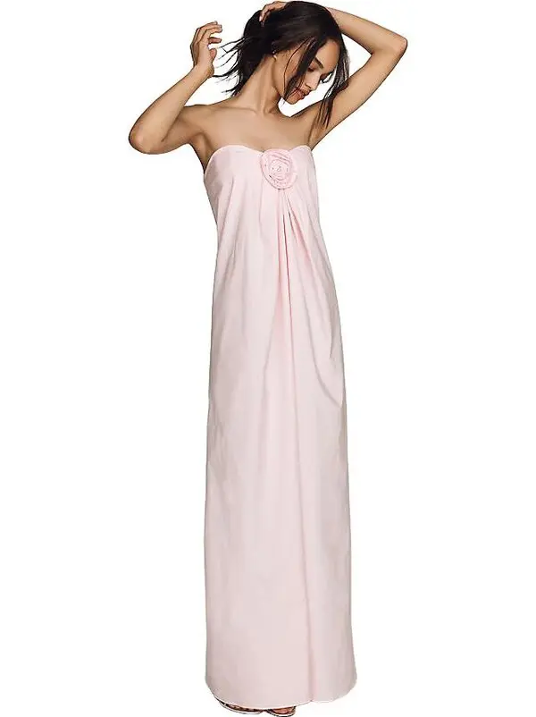 Caroline Constas Strapless Rosette Maxi Gown - Peony Pink
