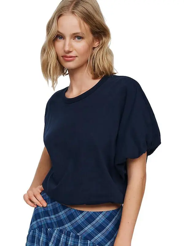 Citizens Of Humanity Cotton Gia Bubble-hem Cropped T-shirt - Navy