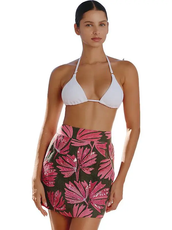 Calypso St. Barth Melodie Linen Skirt - Pink Pattern