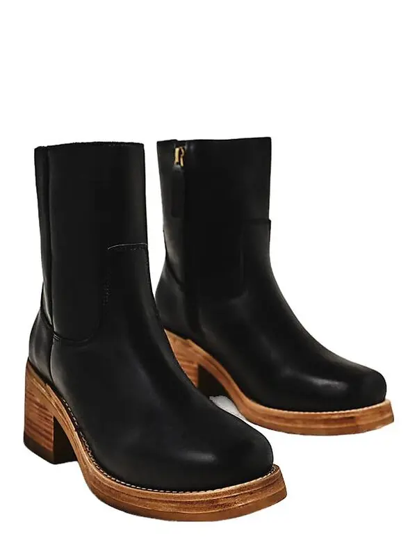 DINGO Roxy Boots Zip Up Ankle Boots With Block Heel - Black