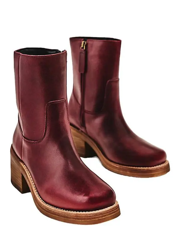 DINGO Roxy Boots Zip Up Ankle Boots With Block Heel - Burgundy