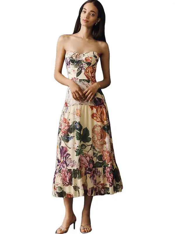 Dress The Population Prescott Strapless Midi Dress - Multi Floral