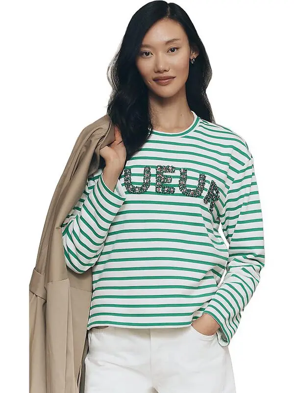 Endless Rose Embellished Striped Pullover - Green Stripe