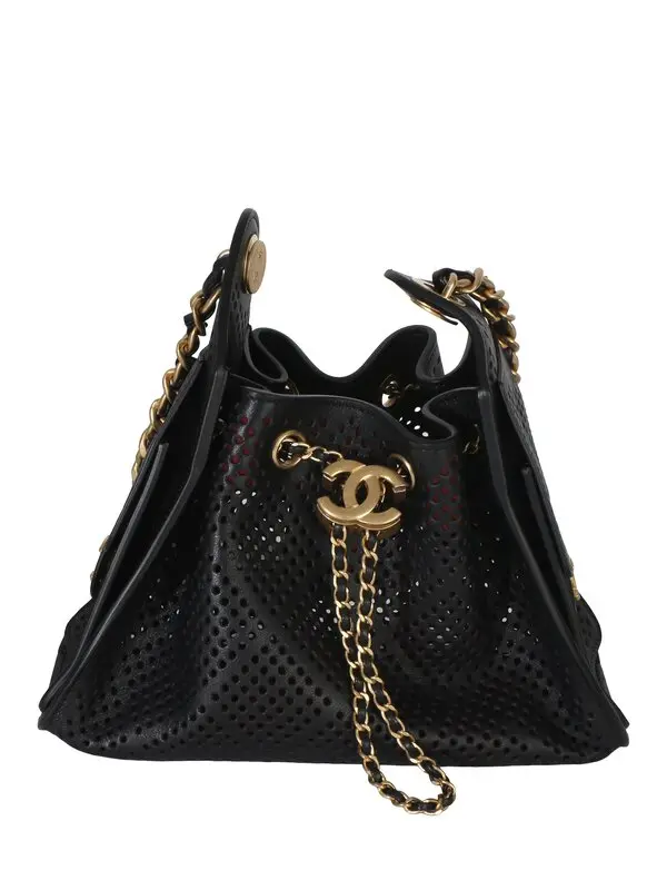 Chanel Perforated Calfskin Hobo Bag - Black