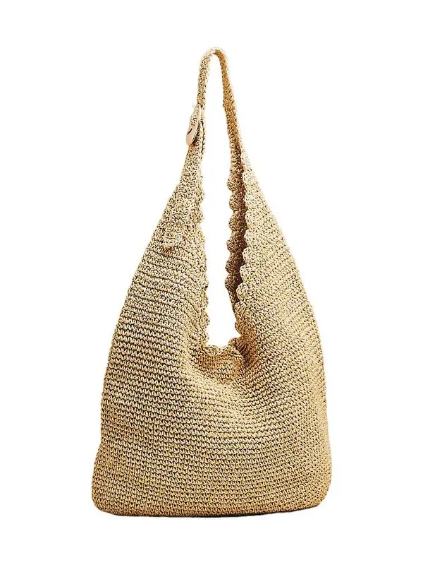 Anthropologie Raffia Scalloped Slouchy Bag - Natural