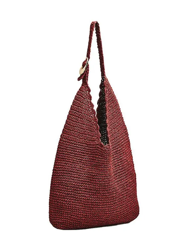 Anthropologie Raffia Scalloped Slouchy Bag - Red
