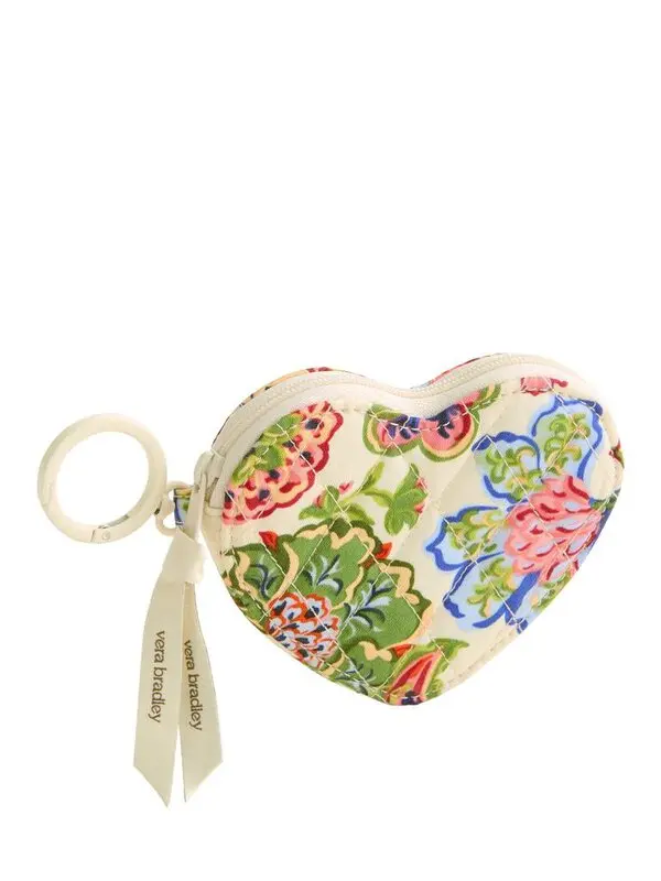 VERA BRADLEY Heart Coin Purse Bag Charm Keychain In Vibrant Paisley - White