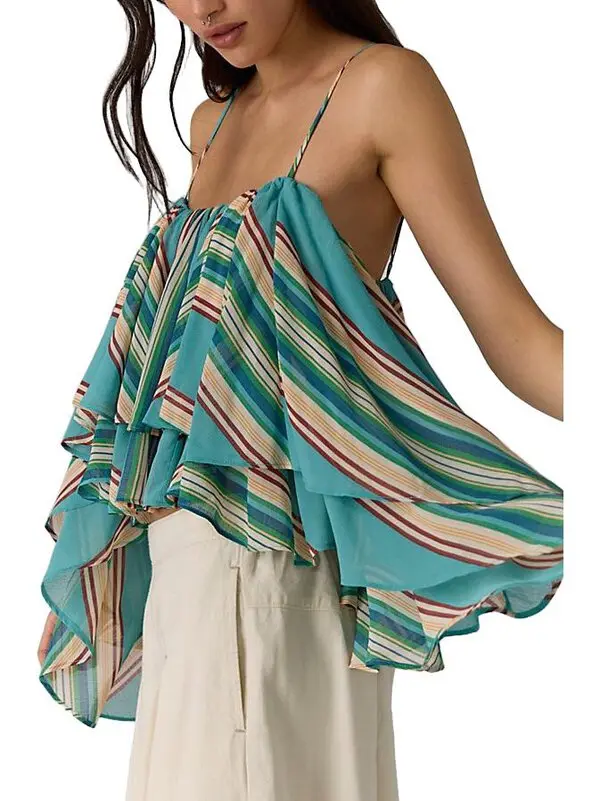 Free People Tiered Striped Spaghetti Strap Tank - Aqua Combo