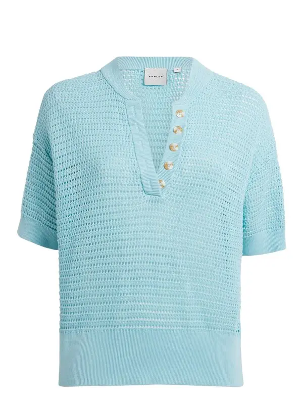 Varley Knitted Crochet Short Sleeve Top - Blue