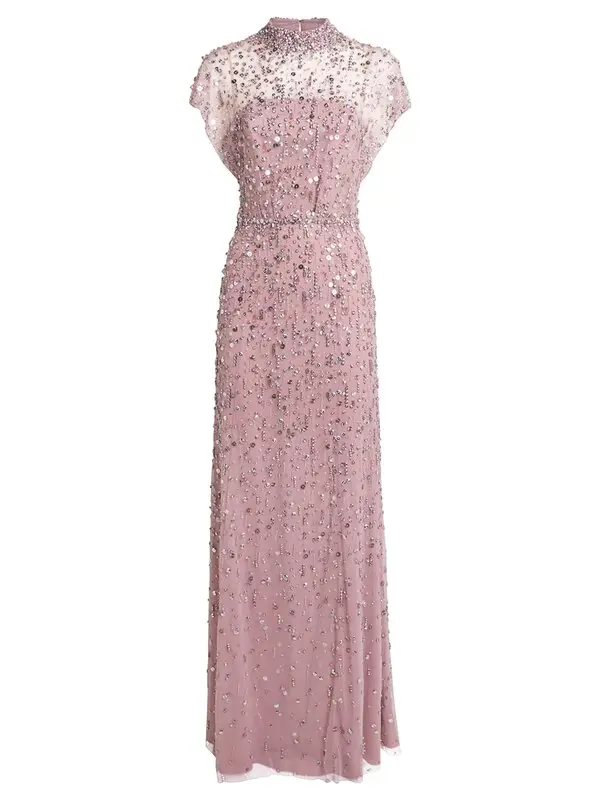 Jenny Packham Embellished Crystal Drop Gown - Pink