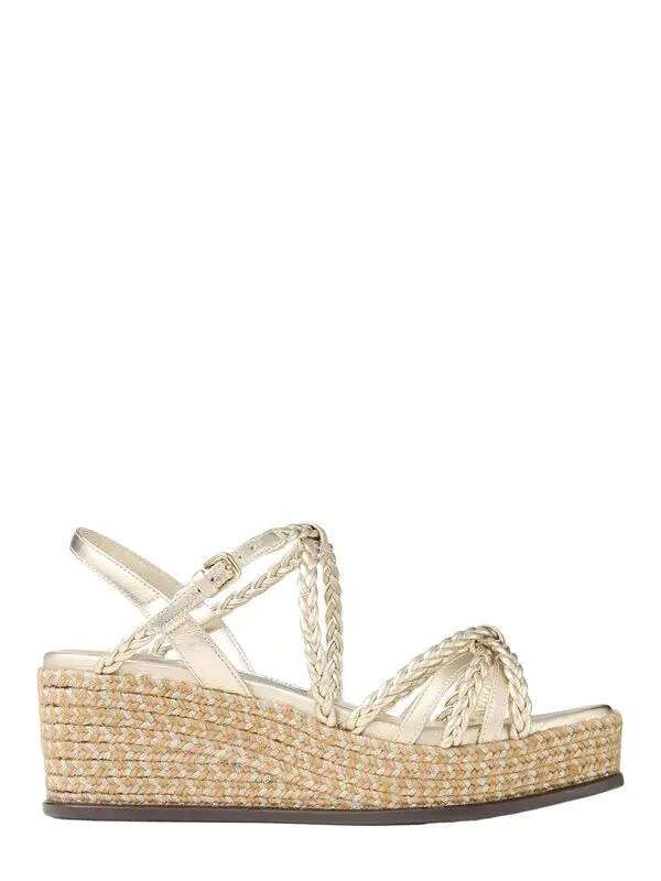 JIMMY CHOO Nyra 60 Metallic Braided Leather Wedge Sandals - Gold