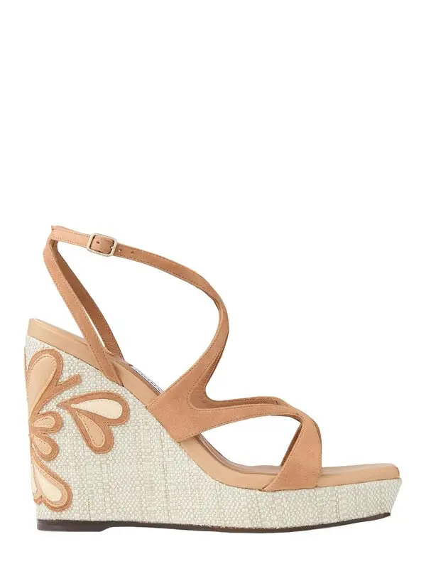 JIMMY CHOO Ayla Suede Wedge Sandals - Beige