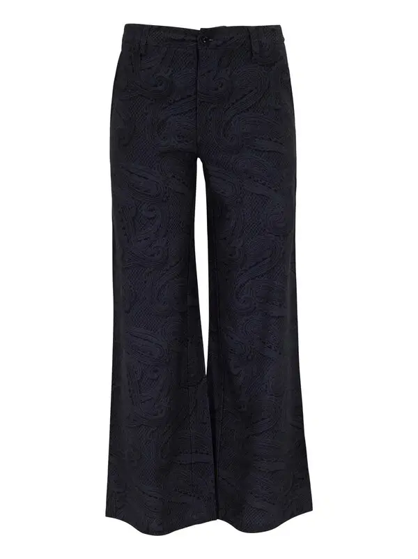LORDS OF HARLECH Phoebe Crochet Paisley Wool Wide-leg Pant - Black