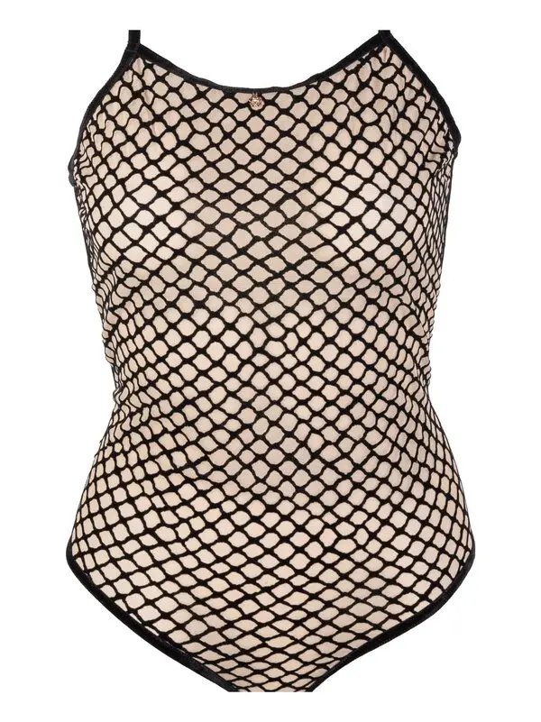 LES JUPONS DE TESS Graphic Bodysuit With Velvet Detailing - Black