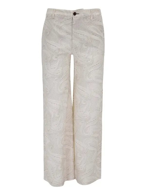 LORDS OF HARLECH Wool Paisley Wide-leg Trousers - White