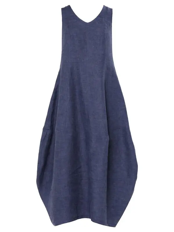 METAMORPHOZA Linen Denim Balloon Dress - Blue
