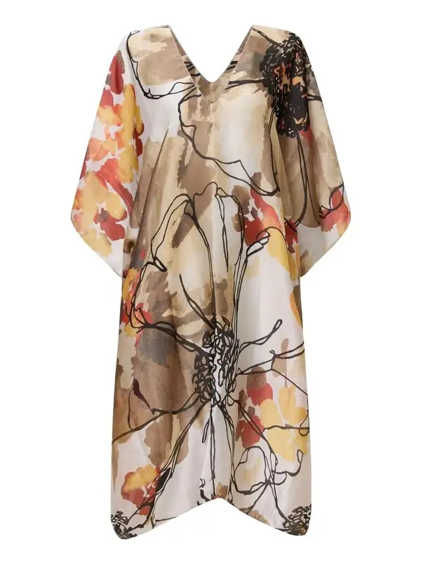 JAMES LAKELAND Kaftan With Floral Sketch Print - Brown