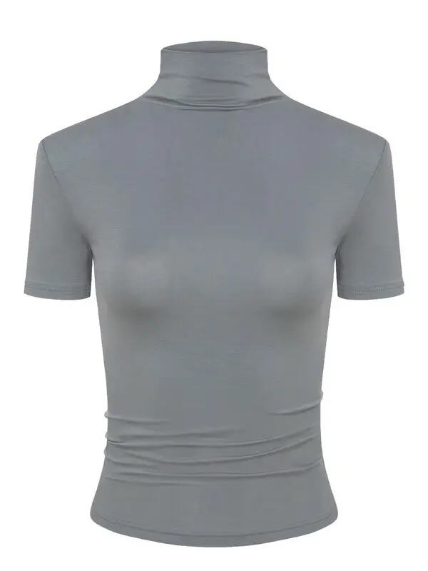MANDRAGORA Turtleneck Short-sleeve Top - Grey