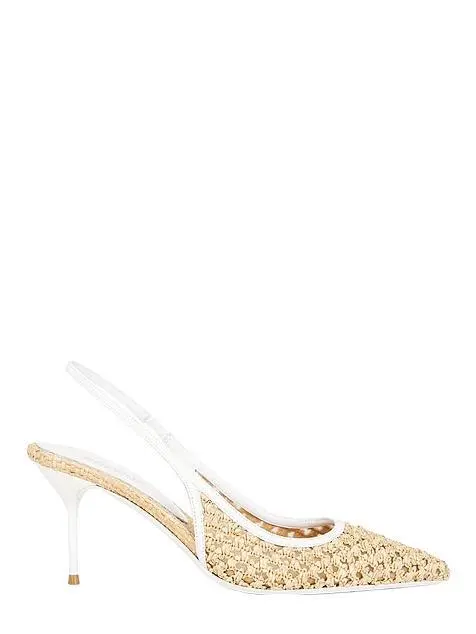 Paris Texas Lidia Slingback 70 Mesh And Straw Pump - Tan