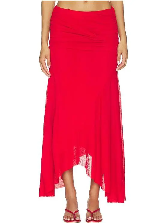 GANNI Marl Mesh Draped Long Skirt - Red