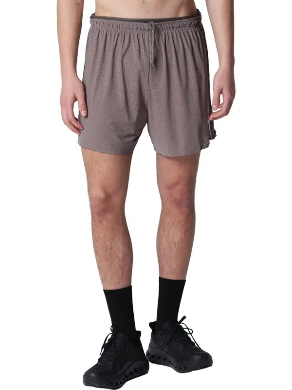Satisfy Taupe Micro Jersey Shorts With Perforated Inserts - Brown