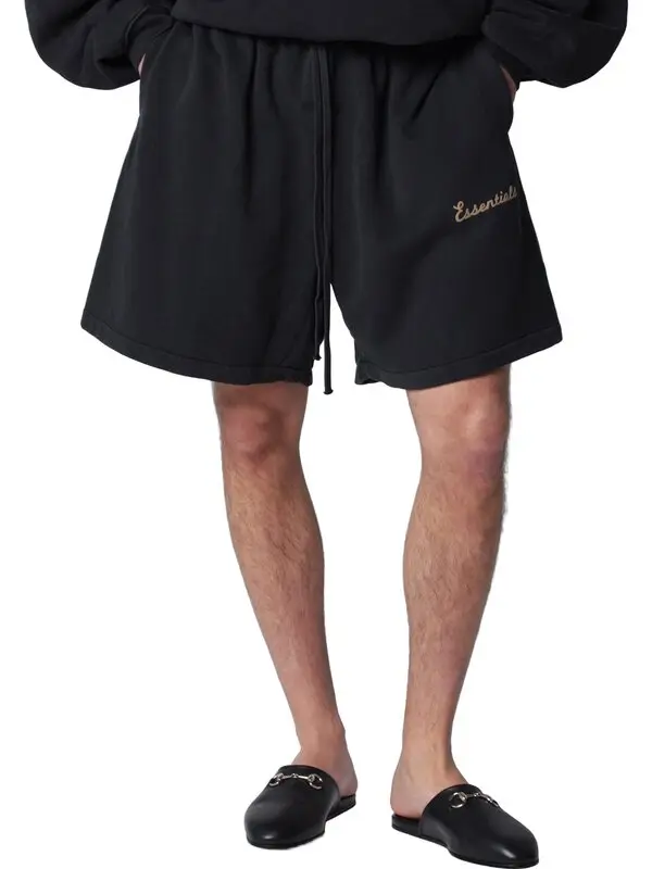 Fear Of God Cotton Fleece Shorts With Raised Logo - Black