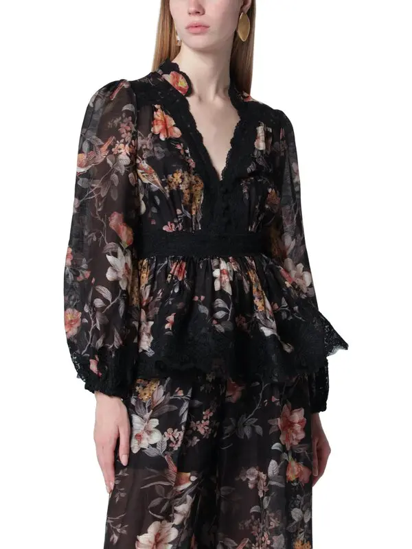 Zimmermann Carousel Peplum Lace Blouse - Black
