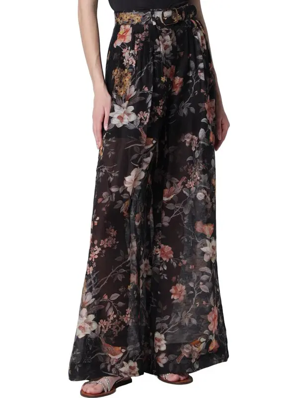 Zimmermann Carousel Floral Print Linen & Silk Wide-leg Trousers - Black
