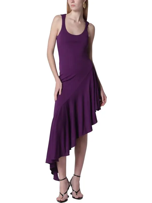 Alaïa Asymmetrical Ruffled Midi Dress - Purple