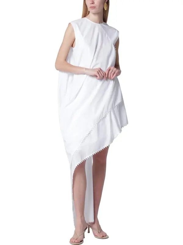 Jacquemus Asymmetric Cotton Crewneck Dress - White