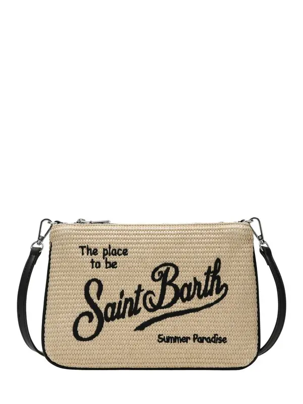 MC2 SAINT BARTH Parisienne Straw-effect Clutch With Embroidered Logo - Beige