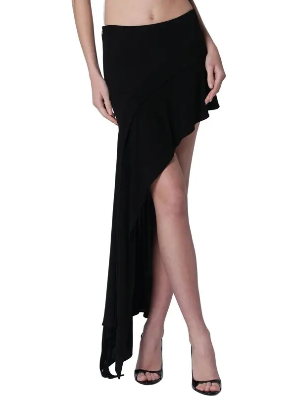 FRANCESCO MURANO Viscose Mini Skirt With Side Train - Black