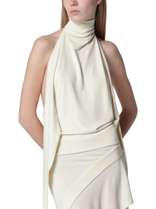 FRANCESCO MURANO Viscose Top With Open Back And Side Train - White