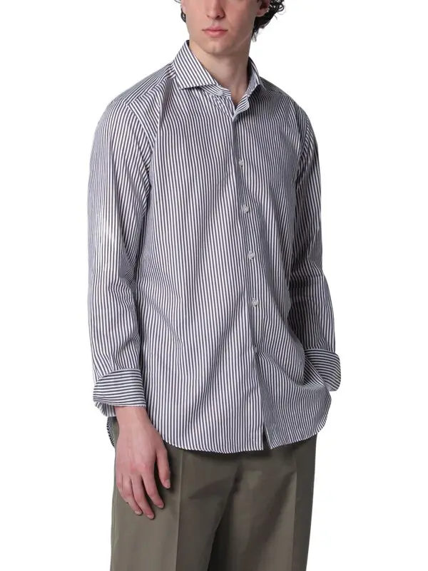 XACUS White/brown Striped Travel Shirt - Beige