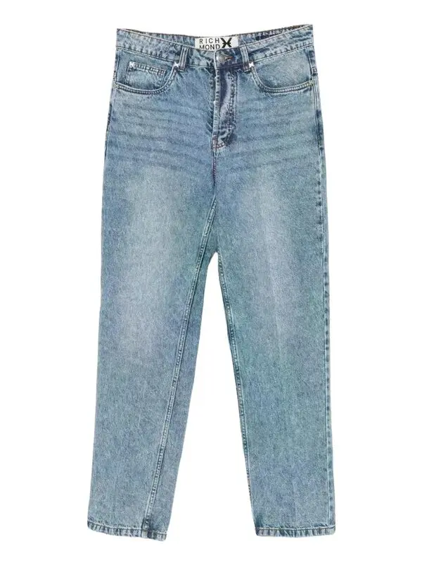 John Richmond Logo-embroidered Acid Wash Jeans - Blue