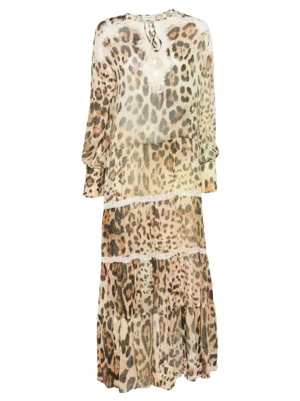 ERMANNO FIRENZE Leopard-print Lace-trimmed Midi Dress - Neutrals