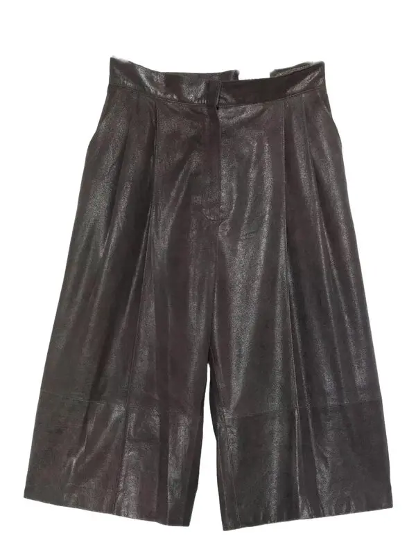 CASSELL Pleated Leather Shorts - Grey