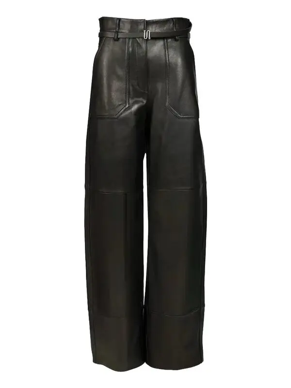 Sportmax Belted Leather Wide Leg Trousers - Black