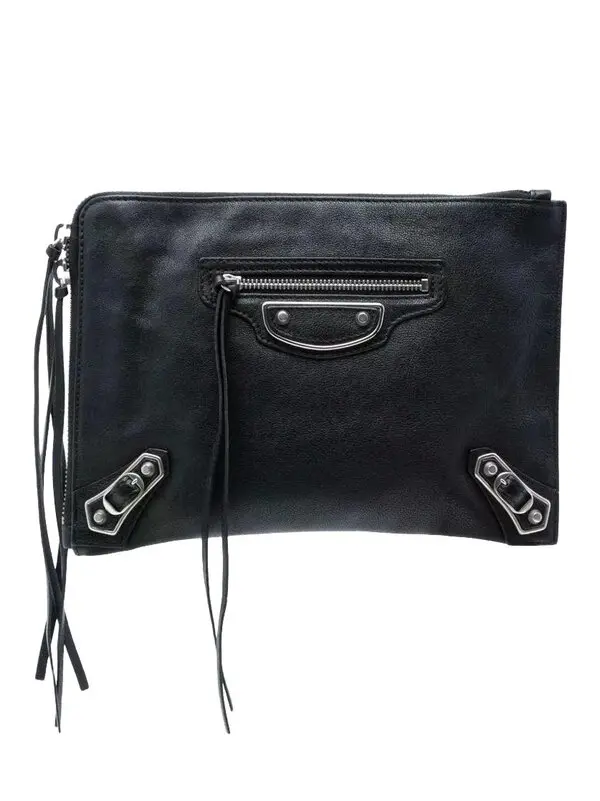 Balenciaga 2017 Chevre Motocross Classic Metallic Edge Clutch Bag - Black