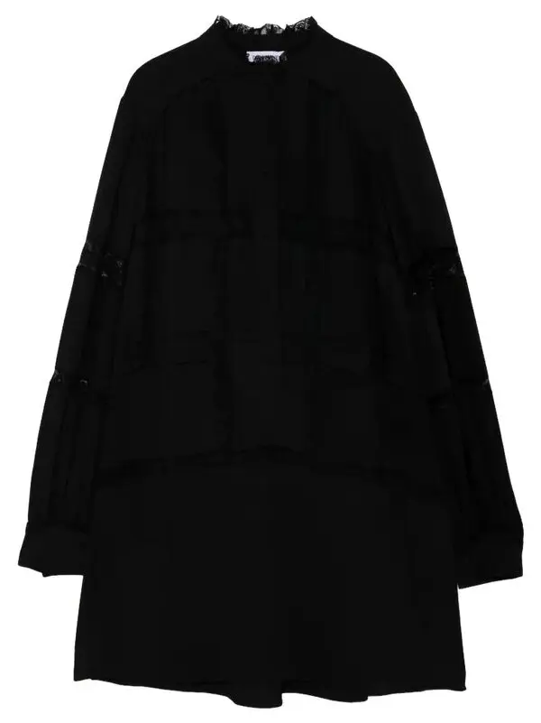 Dice Kayek Lace Trim Band Collar Long Sleeve Dress - Black