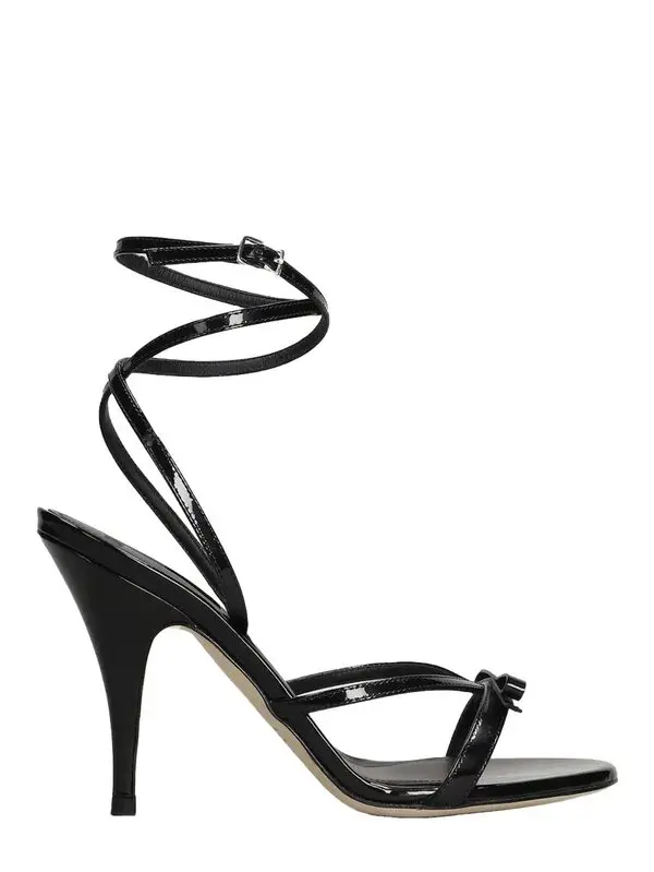 3JUIN Patent Leather Bow Detail Stiletto Sandals - Black