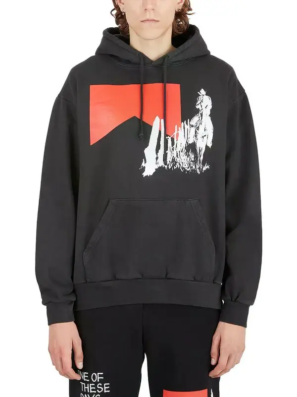ONE OF THESE DAYS Graphic Print Cotton Hoodie - Black