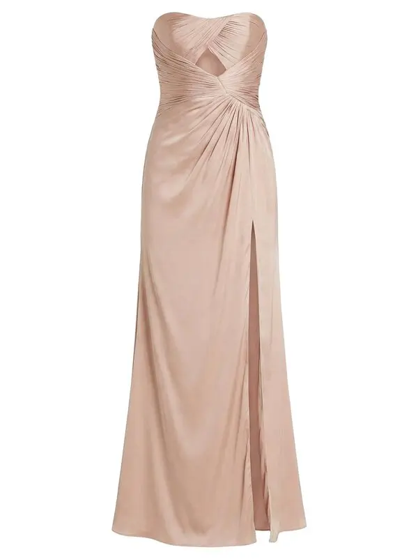 Mac Duggal Strapless Charmeuse Gown With Keyhole Cutout And Slit - Pink