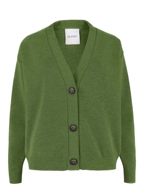 SALANIDA Merino Wool V-neck Cardigan - Green