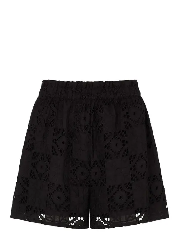 RAFFYA Shelli All-over Broderie Anglaise Shorts - Black
