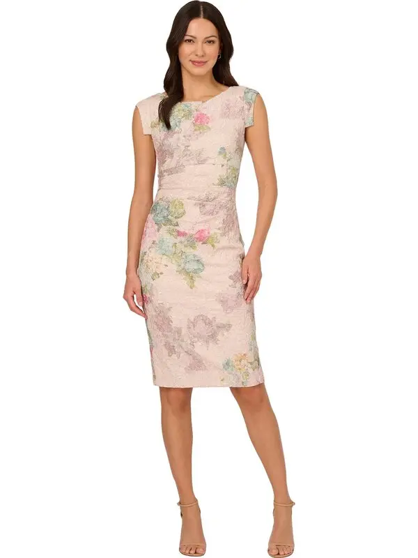 Adrianna Papell Metallic Floral Matelassé Sheath Dress - Marble Multi