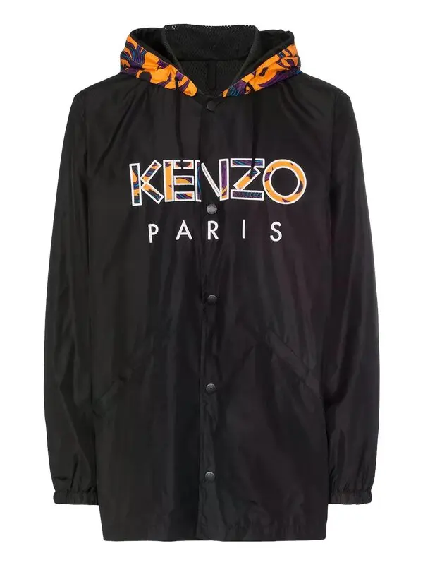 Kenzo Logo Print Hooded Windbreaker Jacket - Black