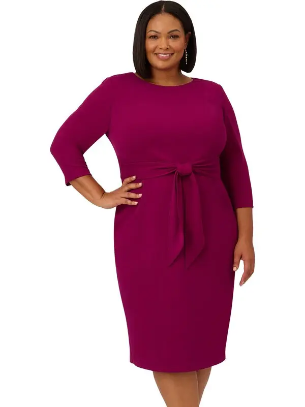 Adrianna Papell Knit Crepe Sheath Dress With Bow Detail - Wildberry