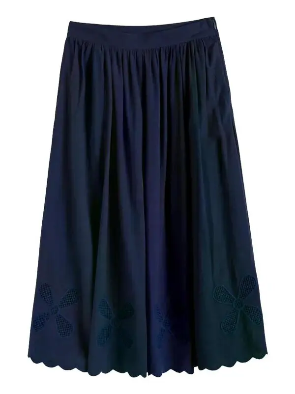 Chinti & Parker Broderie Scalloped Midi Skirt - Blue